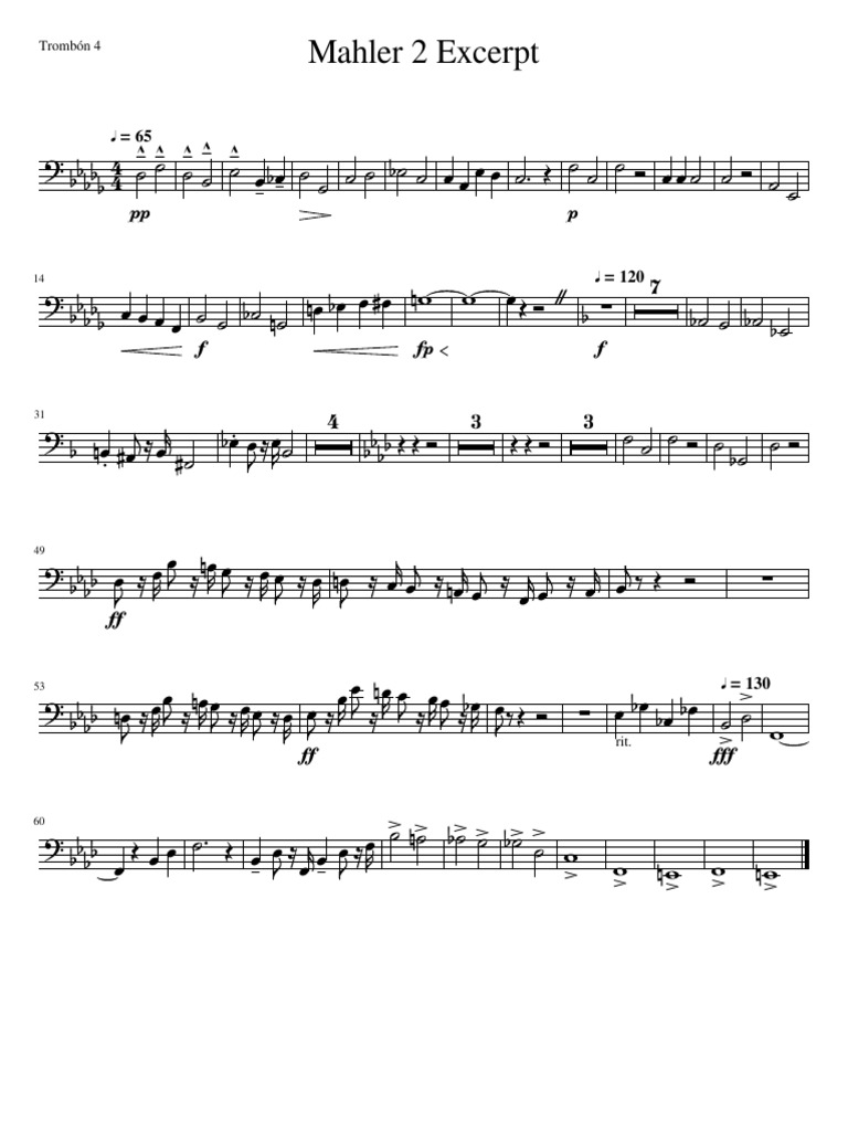 Excerpt from Gustav Mahler's Symphony No. 2 - Trombone Part | PDF