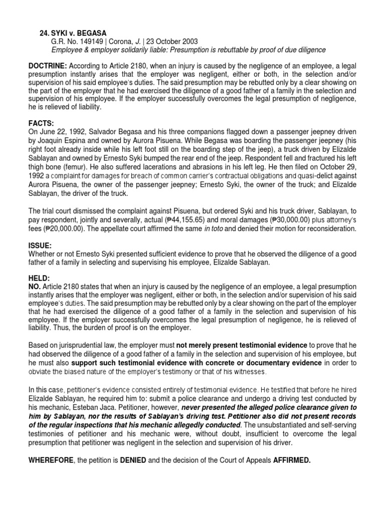 Employee & Employer Solidarily Liable: Presumption Is Rebuttable by ...