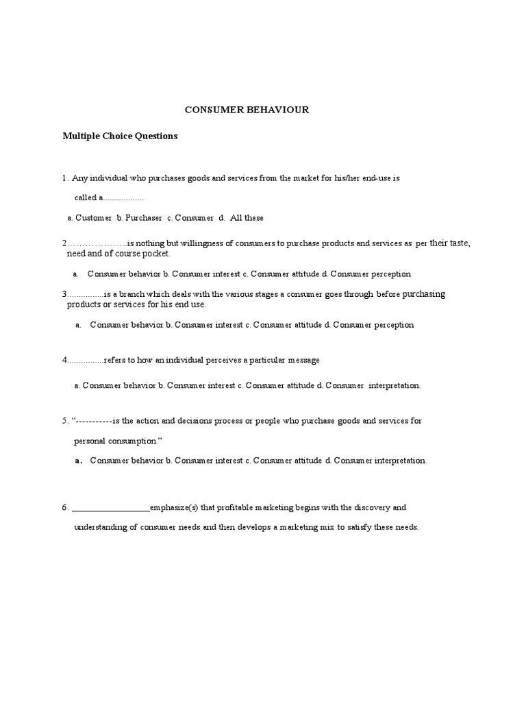 Consumer Behavior MCQs and Analysis | PDF | Consumer Behaviour | Behavior