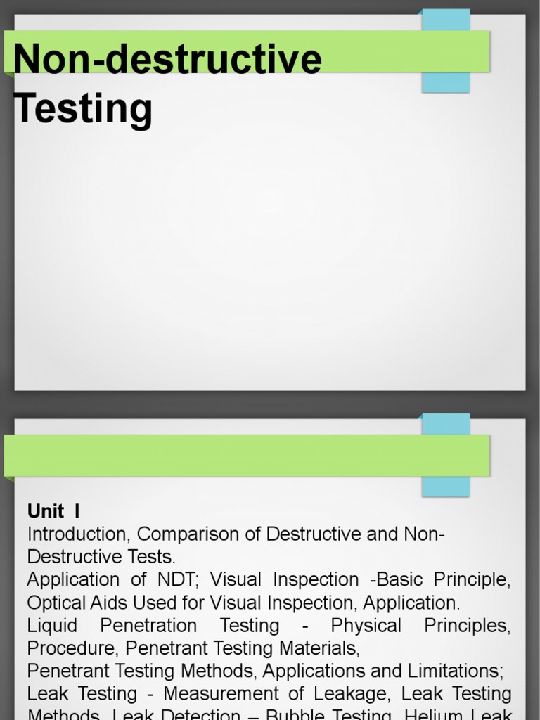 NDT - Unit-1 | Download Free PDF | Nondestructive Testing | Leak