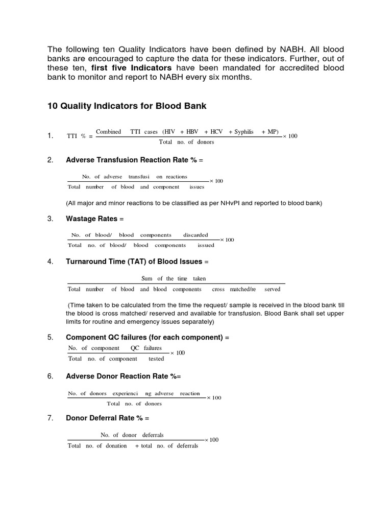 10 Quality Indicators For Blood Bank: Adverse Transfusion Reaction Rate ...