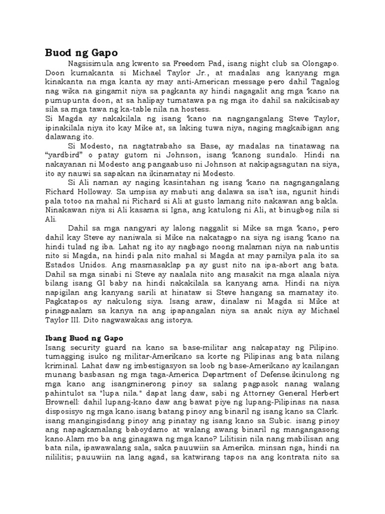 Buod NG Gapo | PDF