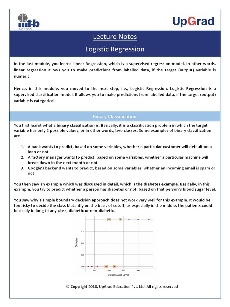 Logistic Regression Lecture Notes | PDF | Statistical Classification ...