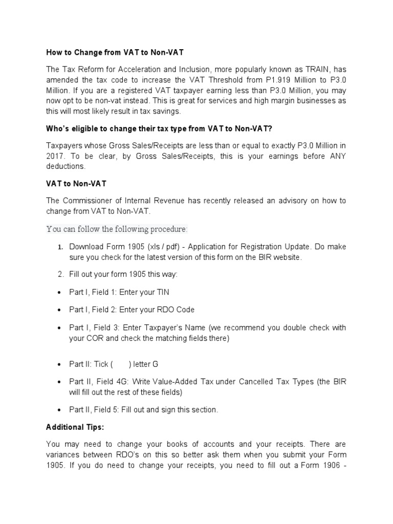 Transitioning from VAT to Non-VAT in Philippines | PDF | Business ...
