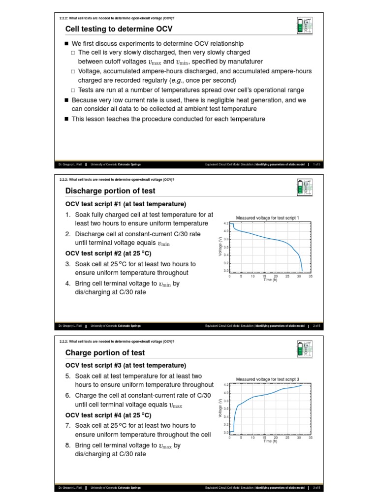 Cell Testing To Determine OCV: OCV Test Script #1 (At Test Temperature ...