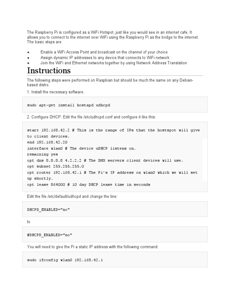 Raspberry Pi WiFi Hotspot Setup | PDF | Ip Address | Wi Fi