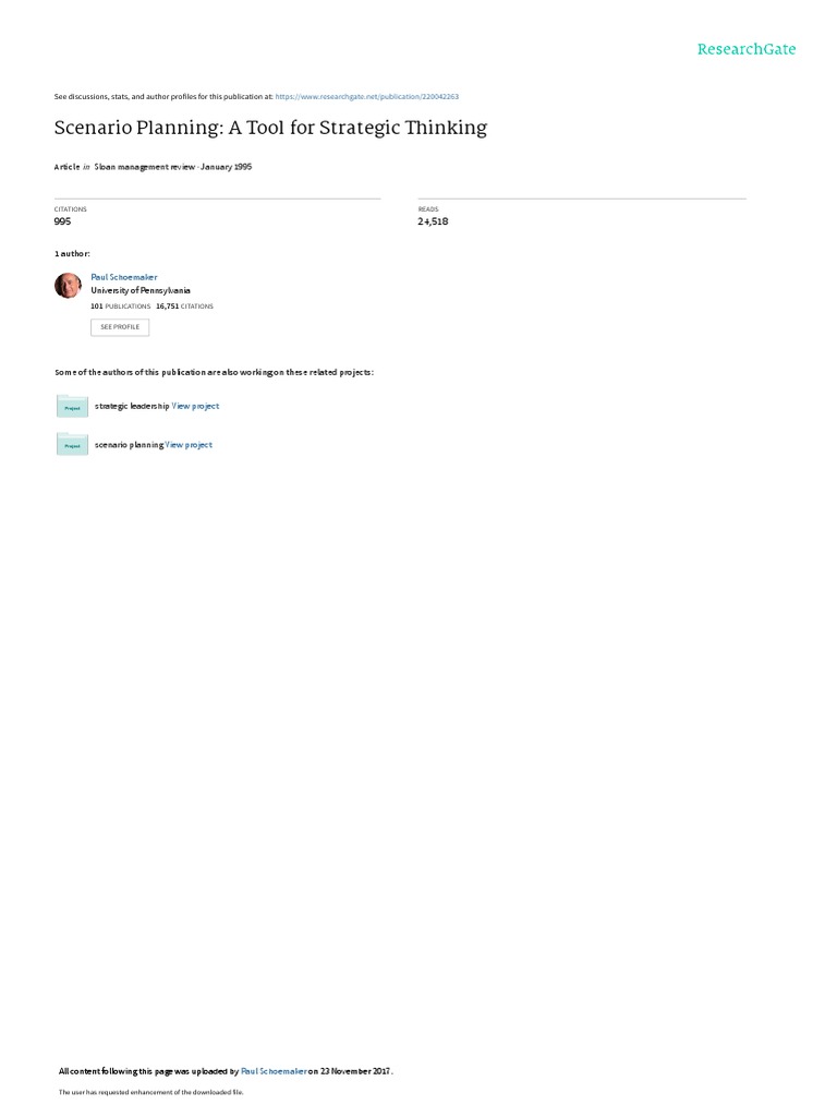 1995 Schoemaker ScenarioPlanning ToolforStrategicThinking ...