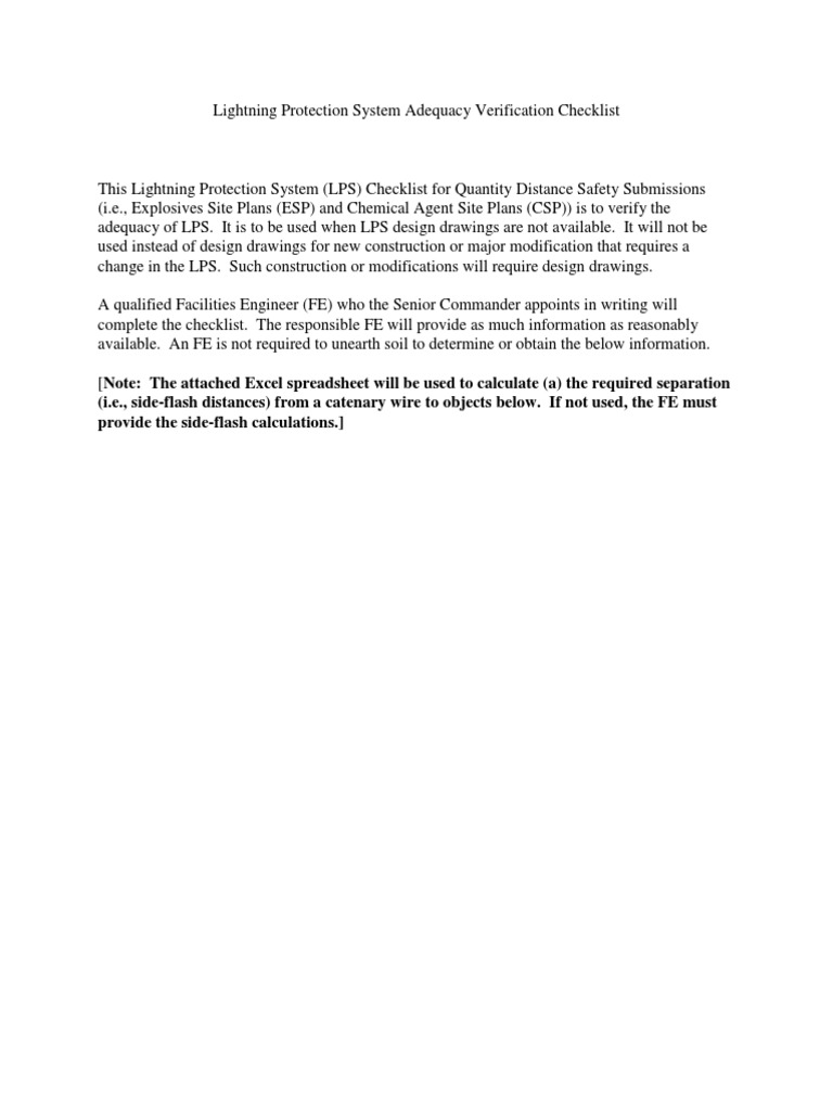 17 Jul 19 Lightning Protection Checklist For Explosives Safety Site ...