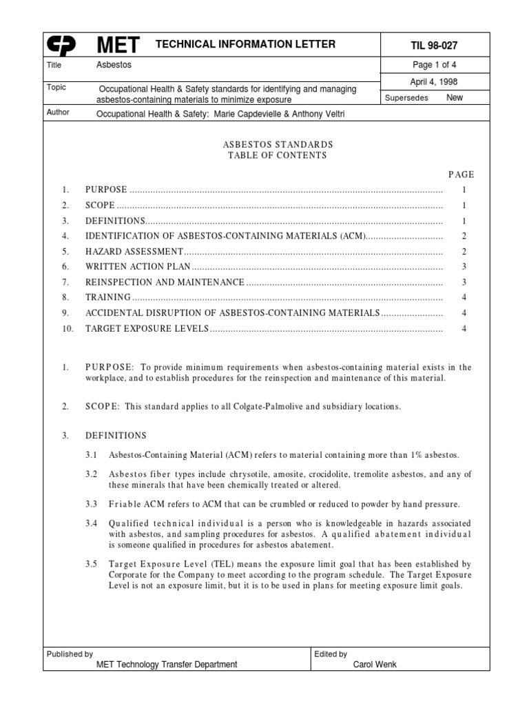 Technical Information Letter: Title | PDF | Asbestos | Occupational ...