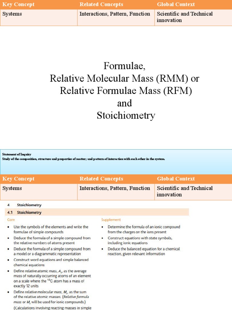 Formulae, Relative Molecular Mass (RMM) or Relative Formulae Mass (RFM ...