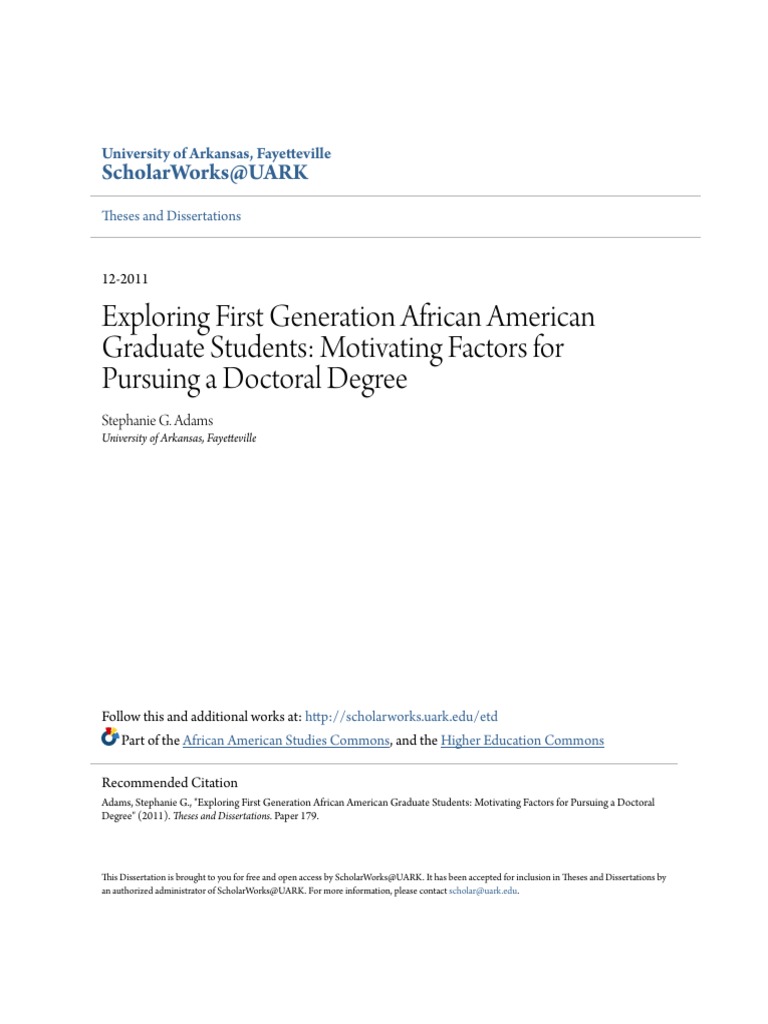 Exploring First Generation African American Graduate Students ...