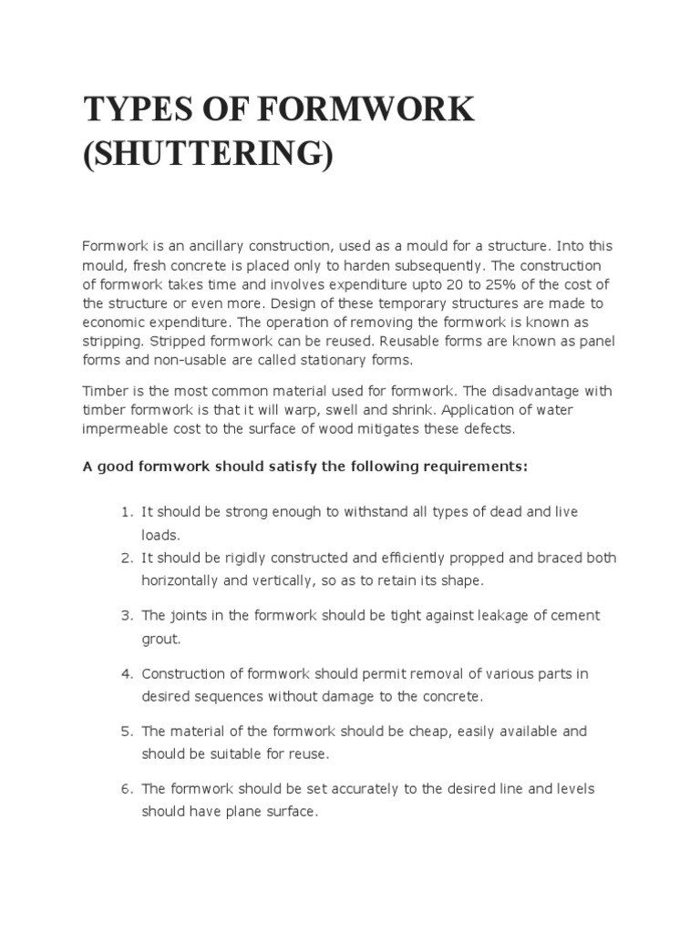 Types of Formwork | PDF | Building Technology | Concrete