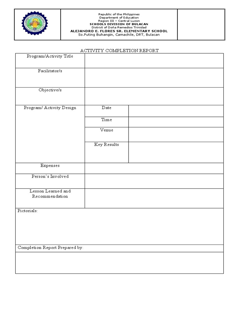 Activity Completion Report Program/Activity Title Facilitator/s | PDF
