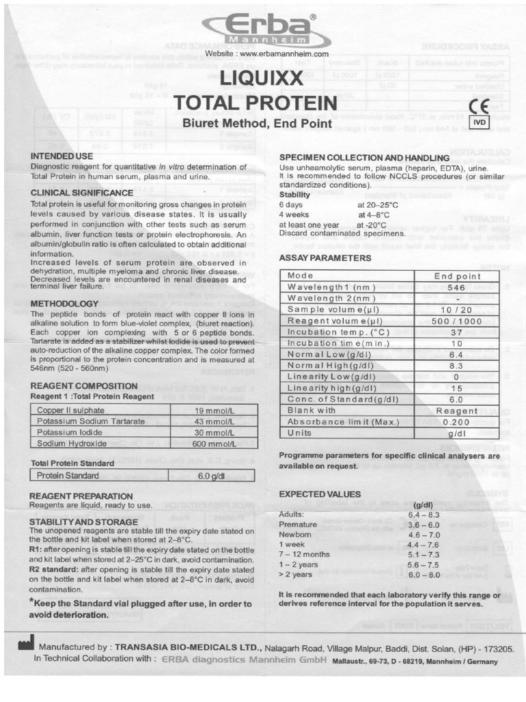 Erba Total Protein PDF | PDF | Laboratories | Biology