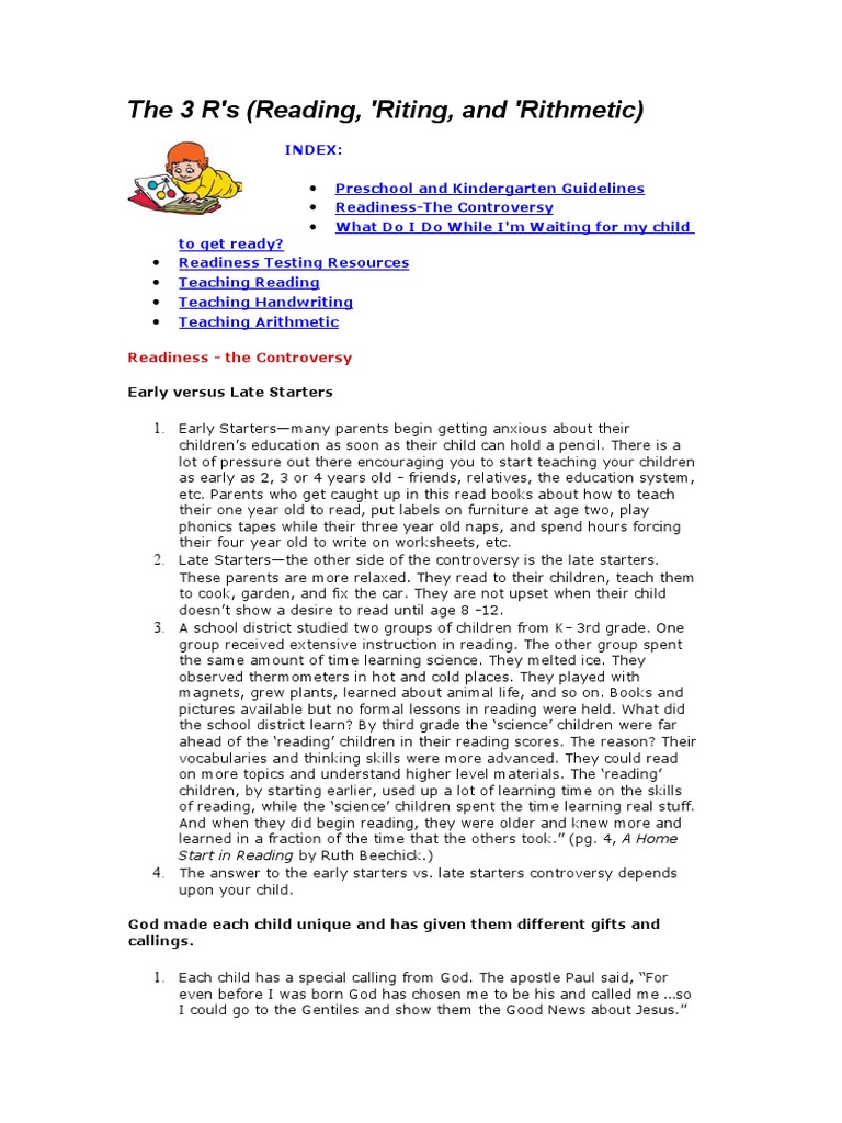 The 3 R's (Reading, 'Riting, and 'Rithmetic) | PDF | Homeschooling ...