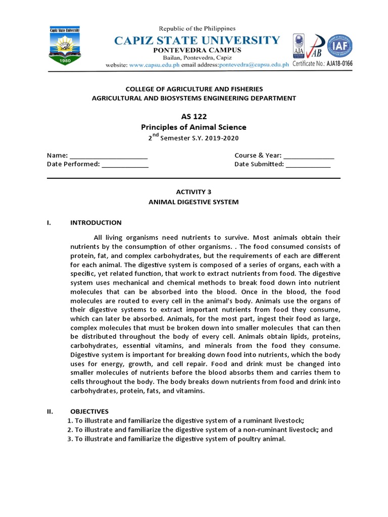 Animal Science - Lab Activity 3 2 | PDF | Nutrients | Digestion