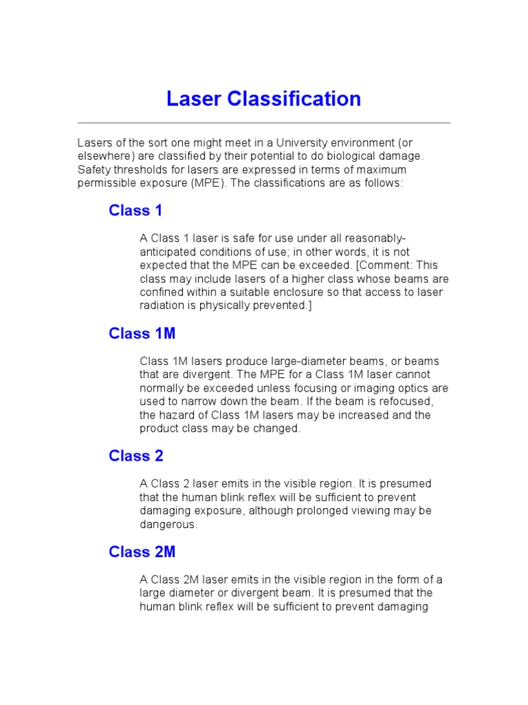 Laser Classification | PDF | Laser | Physical Chemistry