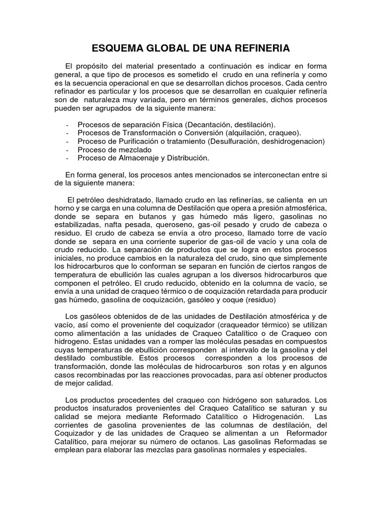 Esquema Global de Una Refineria | PDF | Refinería de petróleo | Petróleo