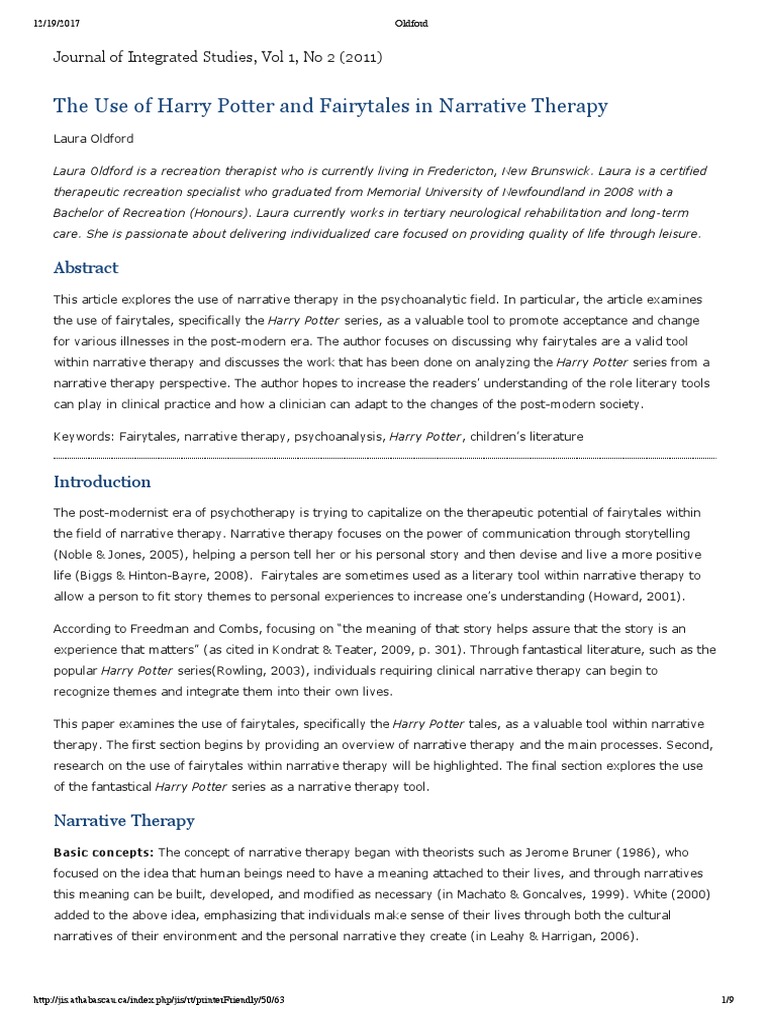 The Use of Harry Potter and Fairytales in Narrative Therapy: Journal of ...
