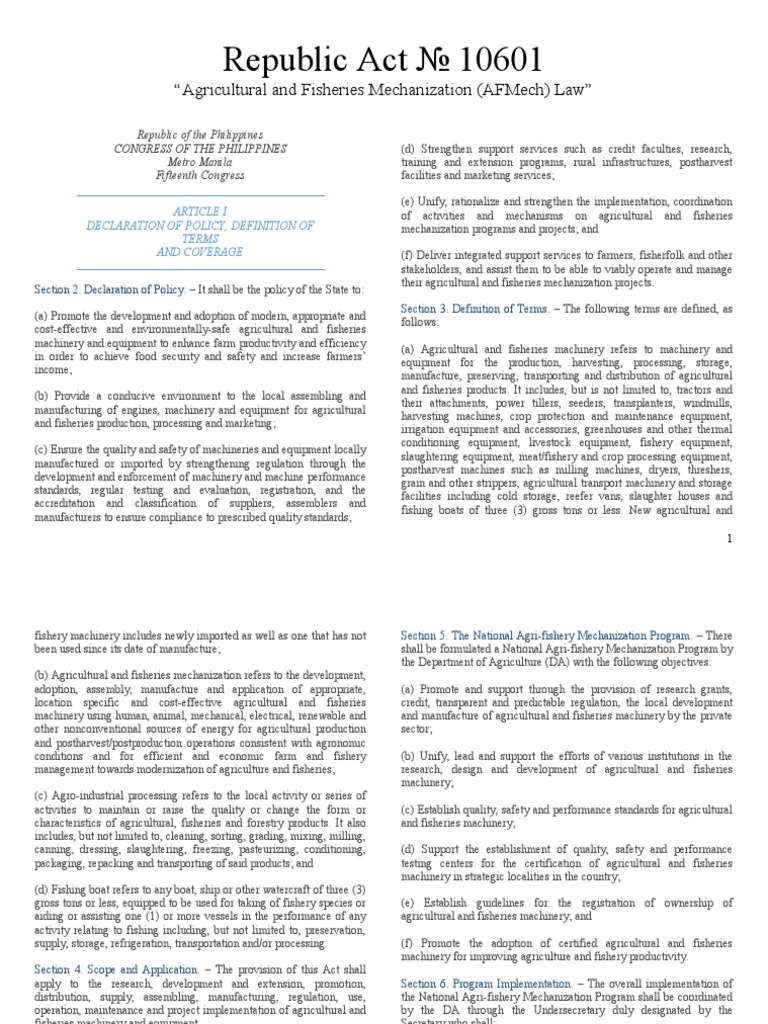 RA 10601 For Print | PDF | Mechanization | Machines