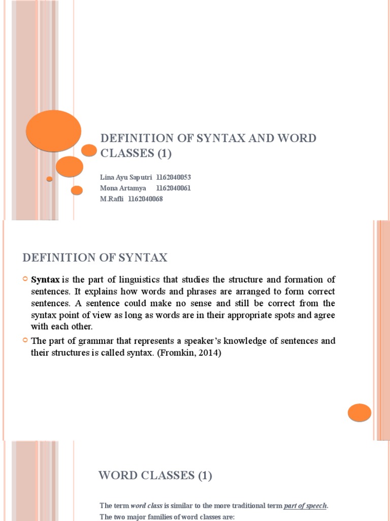 Definition of Syntax and Word Classes | PDF | Verb | Noun