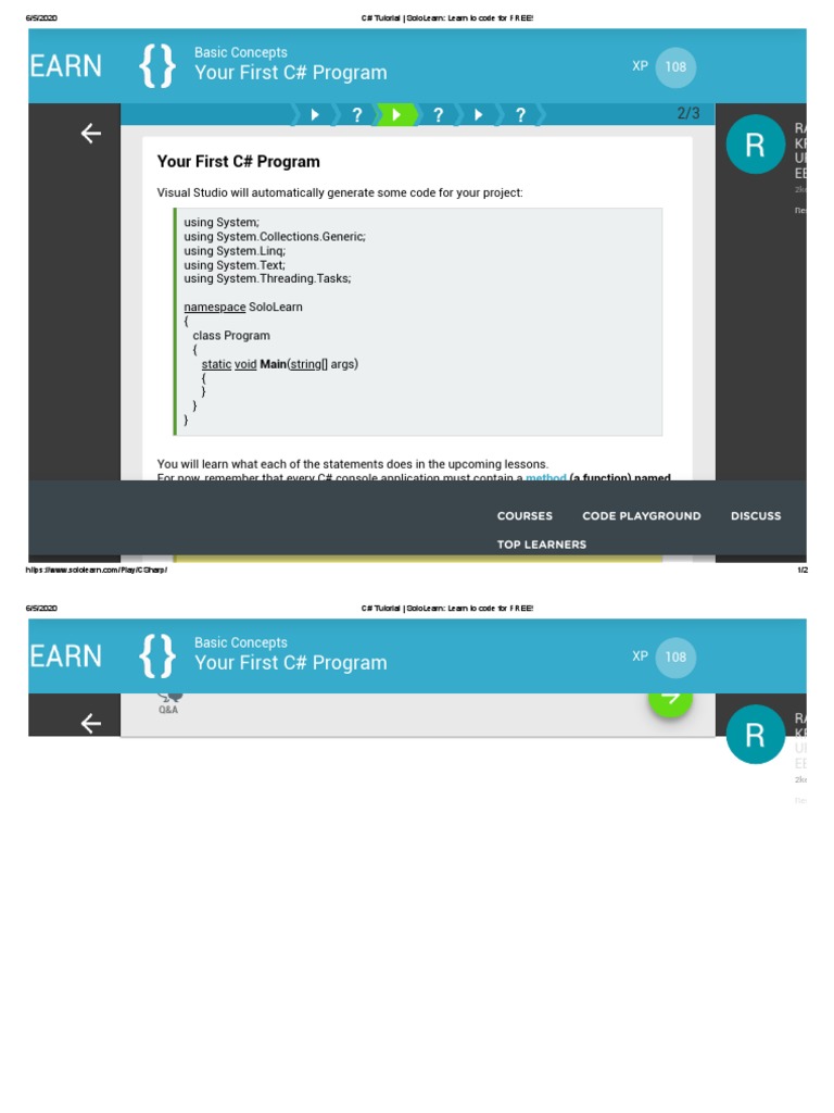 C# Tutorial - SoloLearn - Learn To Code For FREE!8 | PDF | C Sharp ...