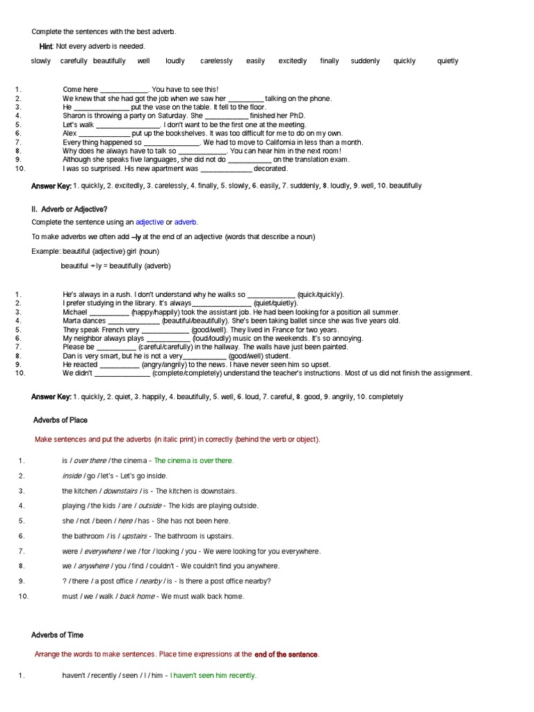 Types of Adverb - Quiz | PDF | Adverb | Adjective