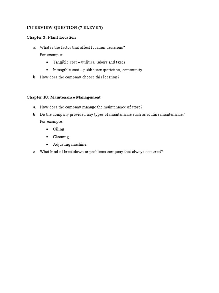 Interview Question (7-Eleven) Chapter 3: Plant Location | PDF