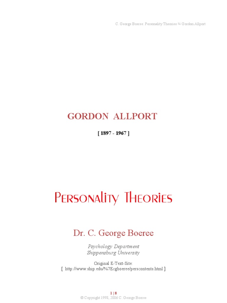 Gordon Allport: Dr. C. George Boeree | PDF
