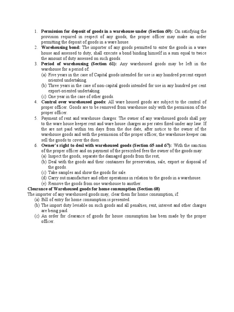 Permission For Deposit of Goods in A Warehouse Under | PDF | Warehouse ...