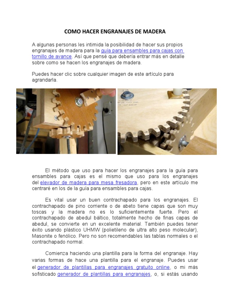 Como Hacer Engranajes de Madera | PDF | Engranaje | Madera contrachapada
