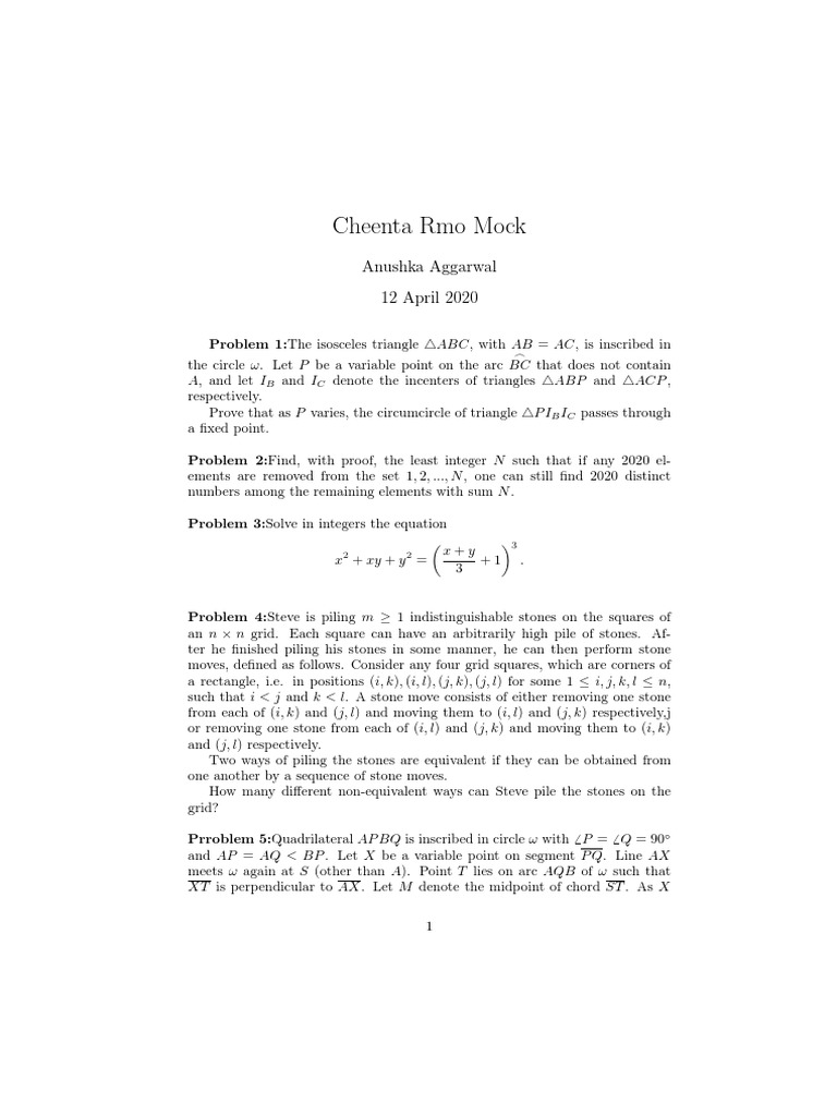 Cheenta Rmo Mock | PDF | Triangle | Euclid
