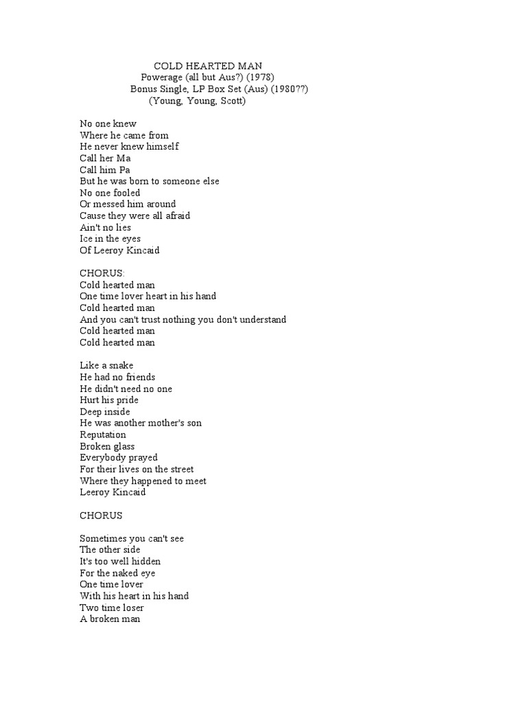 Cold Hearted Man | PDF
