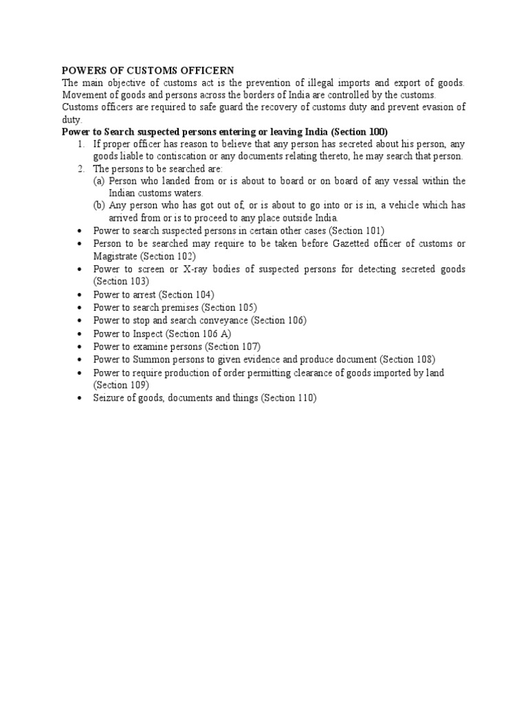 Powers of Customs Officern | PDF