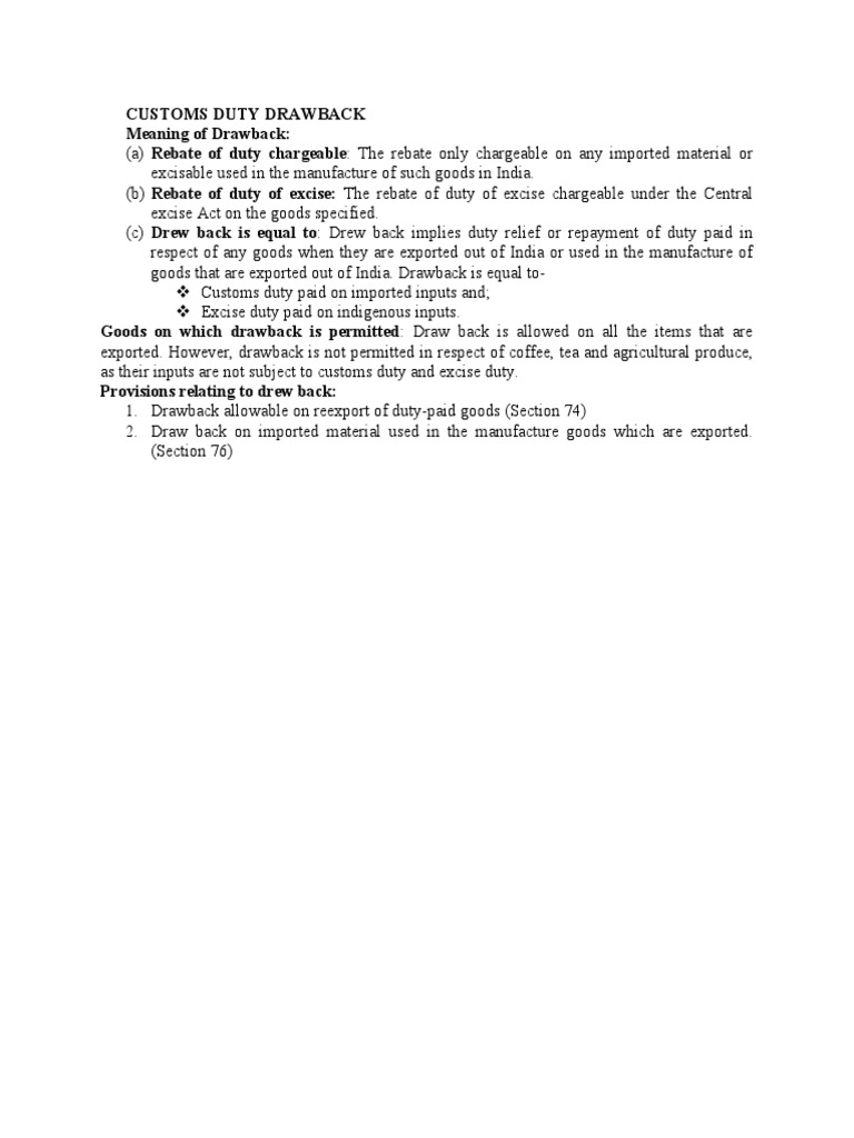 Customs Duty Drawback Explained | PDF