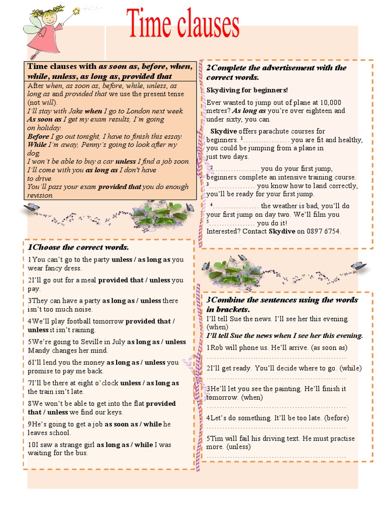 Time Clauses Exercises and Answers | PDF | Parachuting