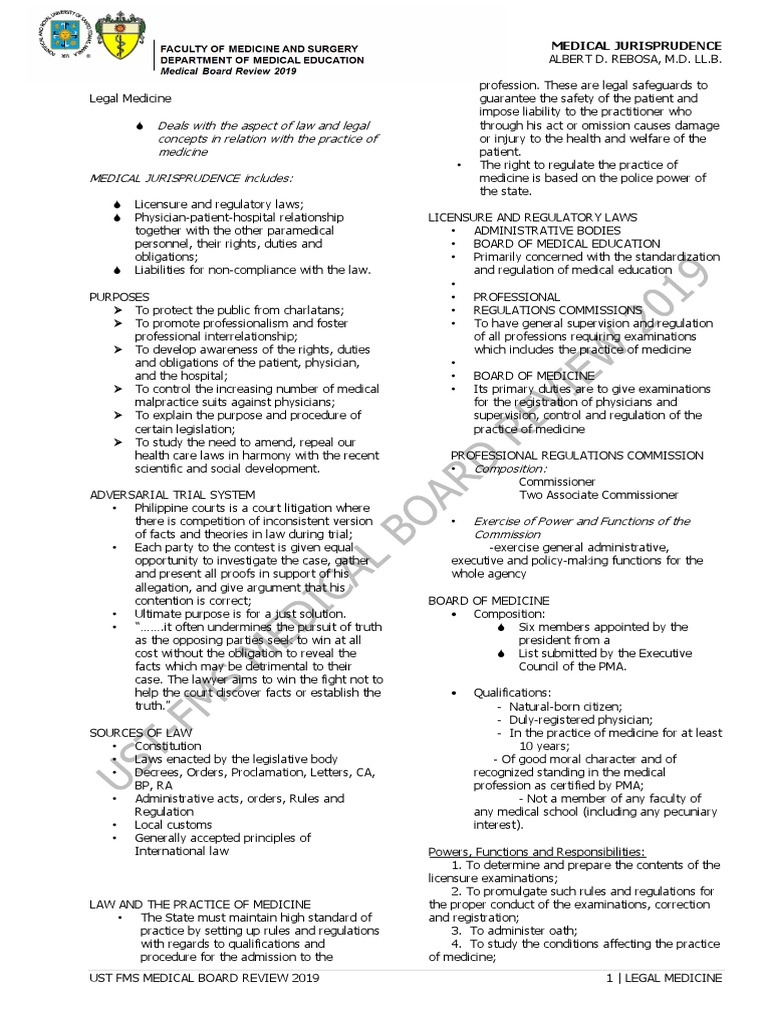 MBR 2019 - Legal Medicine Handouts | PDF | Licensure | Physician