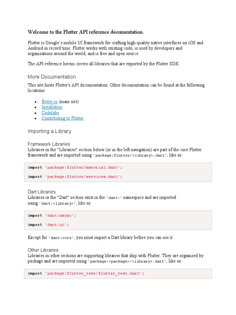 Welcome To The Flutter API Reference Documentation | PDF | Information ...