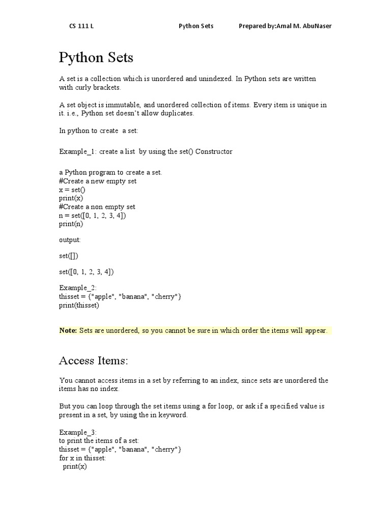 Python Sets Worksheet 2 | PDF | String (Computer Science) | Constructor (Object Oriented ...