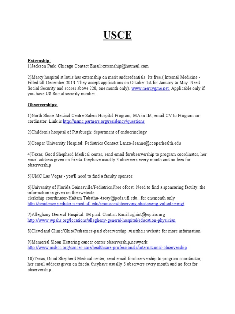 US Medical Externships & Observerships Guide | PDF | Self-Improvement