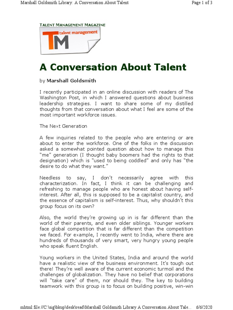 A Conversation About Talent | PDF | Leadership | Psychological Concepts