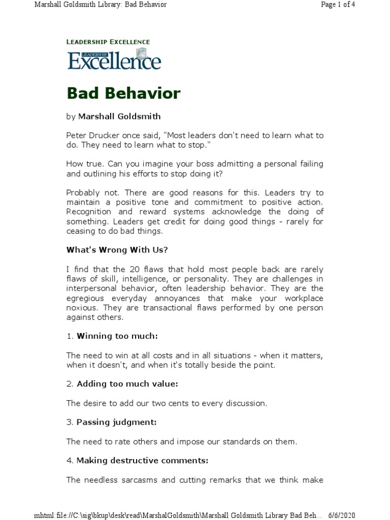 Bad Behavior | PDF | Leadership | Psychological Concepts