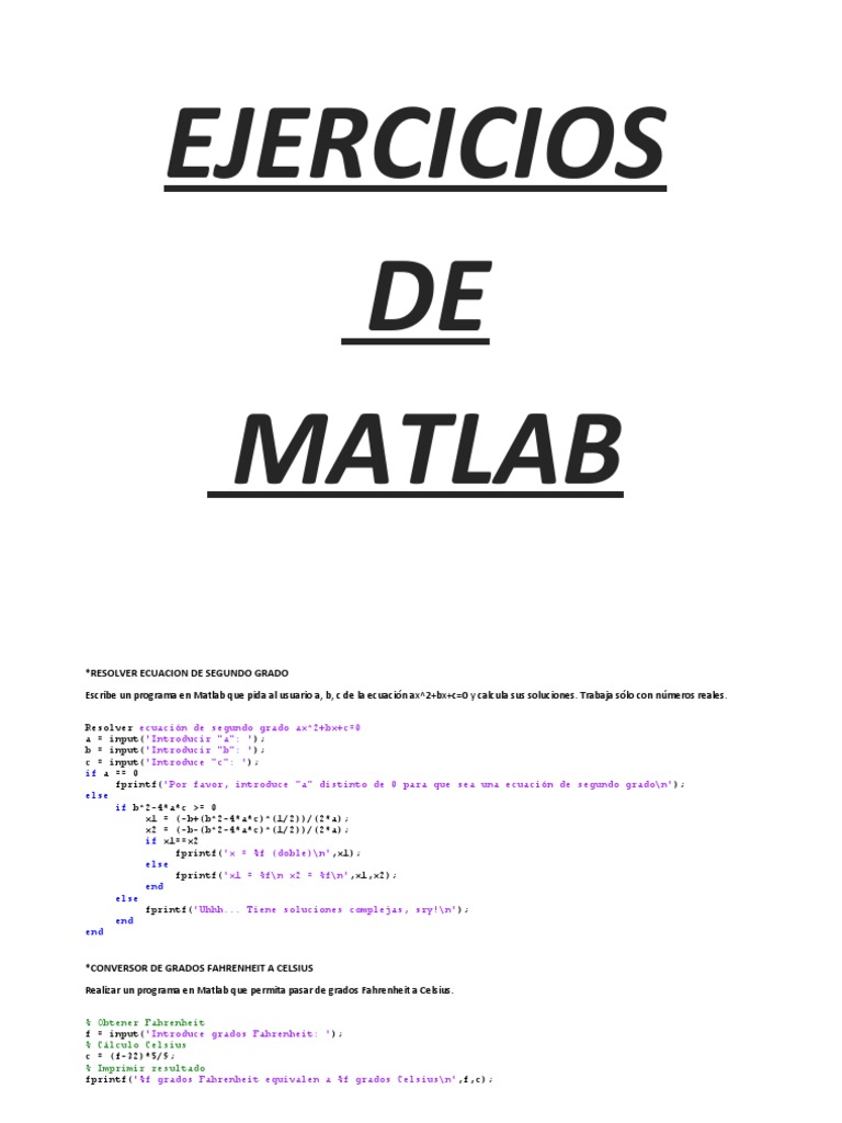 EJERCICIOS Matlab | PDF | Matriz (Matemáticas) | Objetos matemáticos