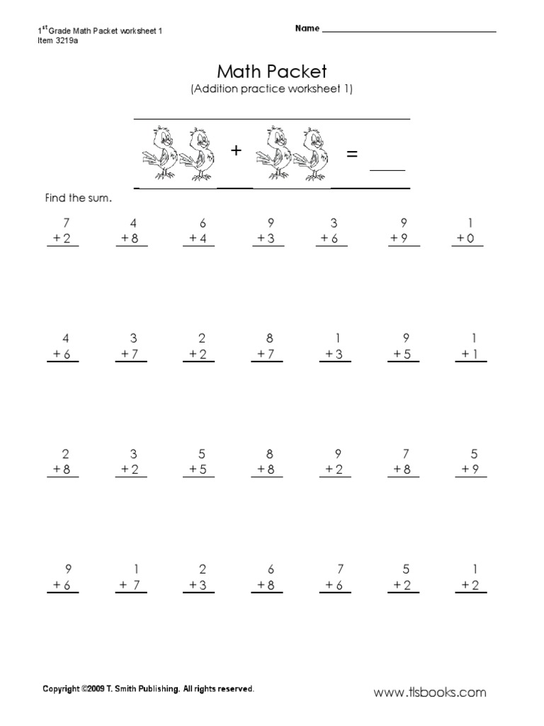 Math Packet: (Addition Practice Worksheet 1) | PDF | Worksheet | Learning