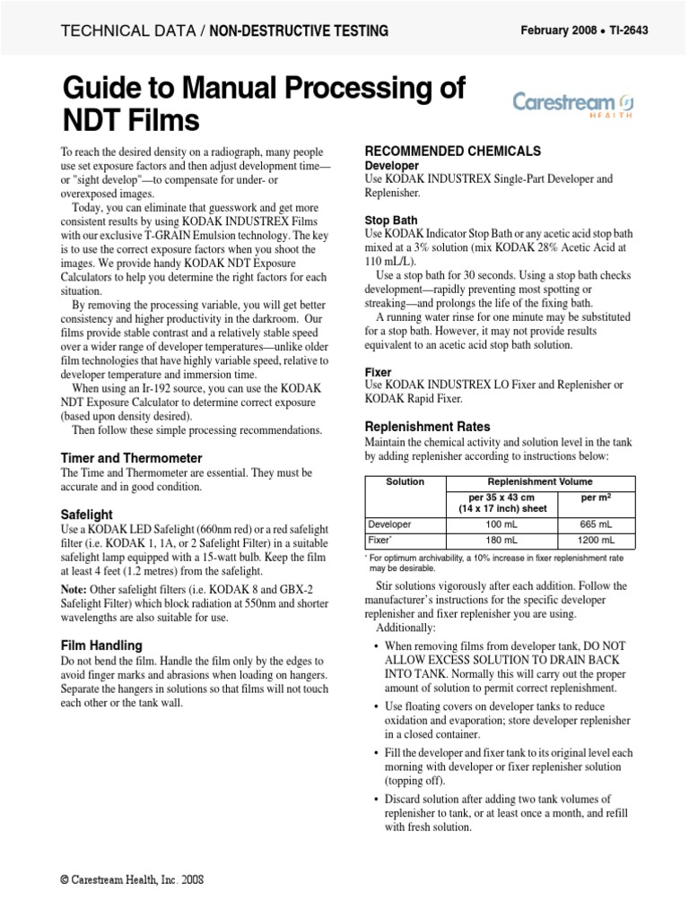 Guide To Manual Processing of NDT Films: Technical Data / Non ...