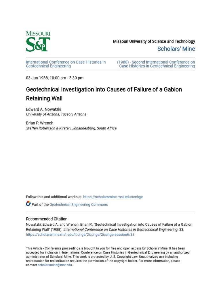 Geotechnical Investigation Into Causes of Failure of A Gabion | PDF ...