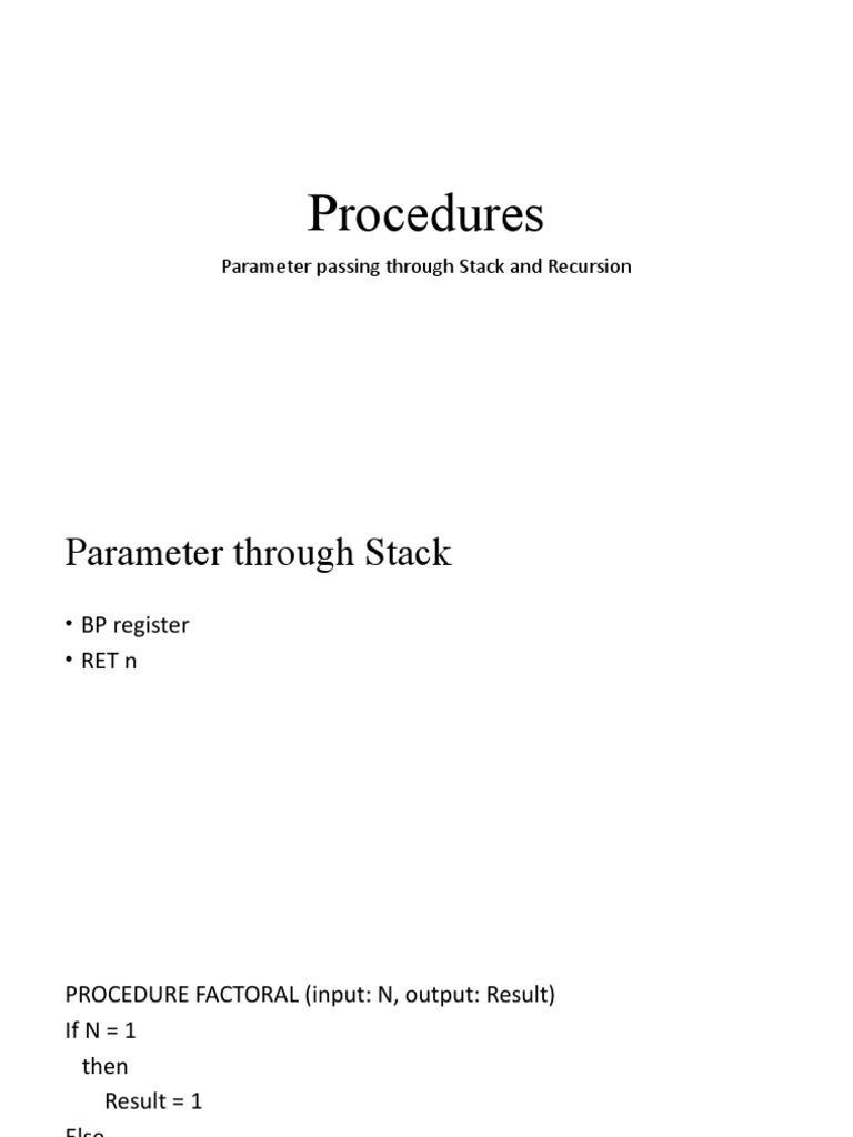 COAL Lec 15 Parameter Passing Through Stack and Recursion | PDF