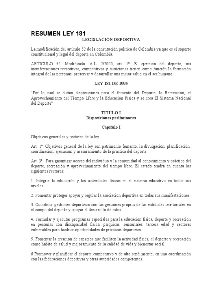 Resumen Ley 181 | PDF | Deportes | Educación Física