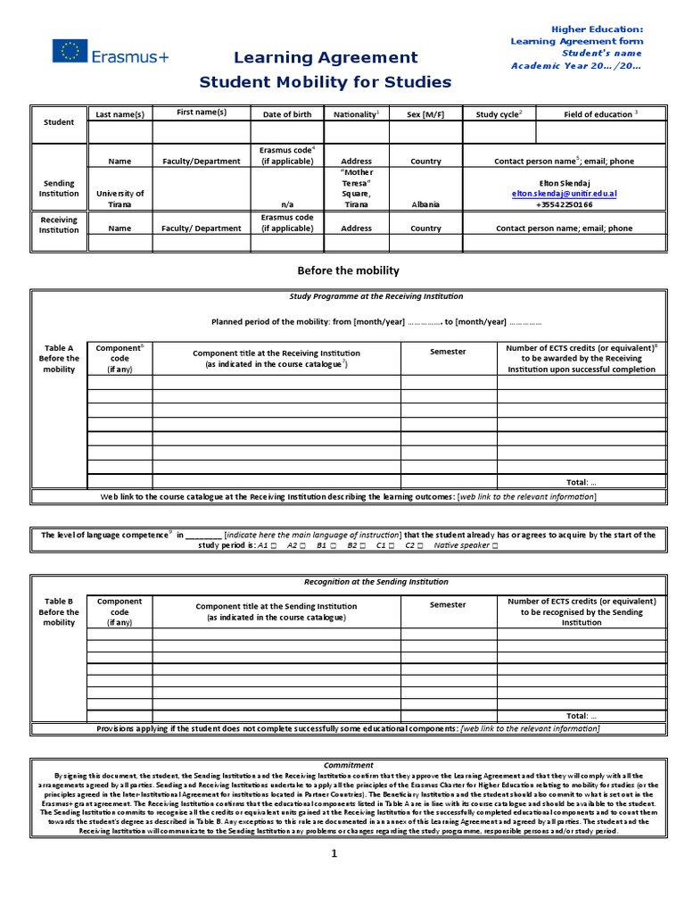 Learning Agreement For Studies Erasmus Outgoing | PDF | Academic Degree ...