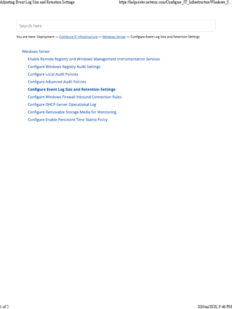 Event Log Size and Retention Settings | PDF | Windows Registry | Group ...